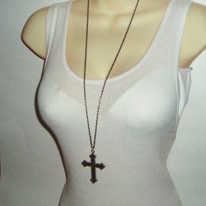 Cross Pendant Long Chain Necklace - Heavy Goth Gothic Cross Pendant on ...
