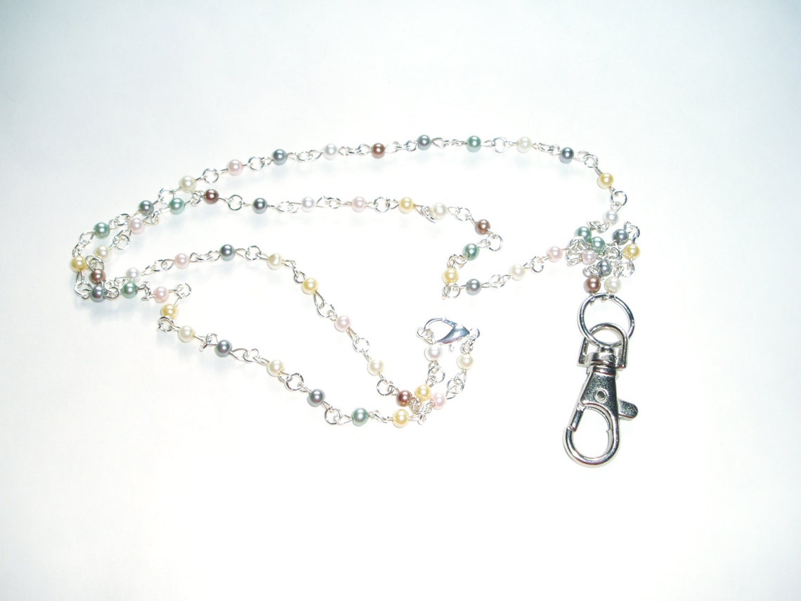 Pretty Pearl Beaded Lanyard Shell and Pastel Colored Small - Etsy