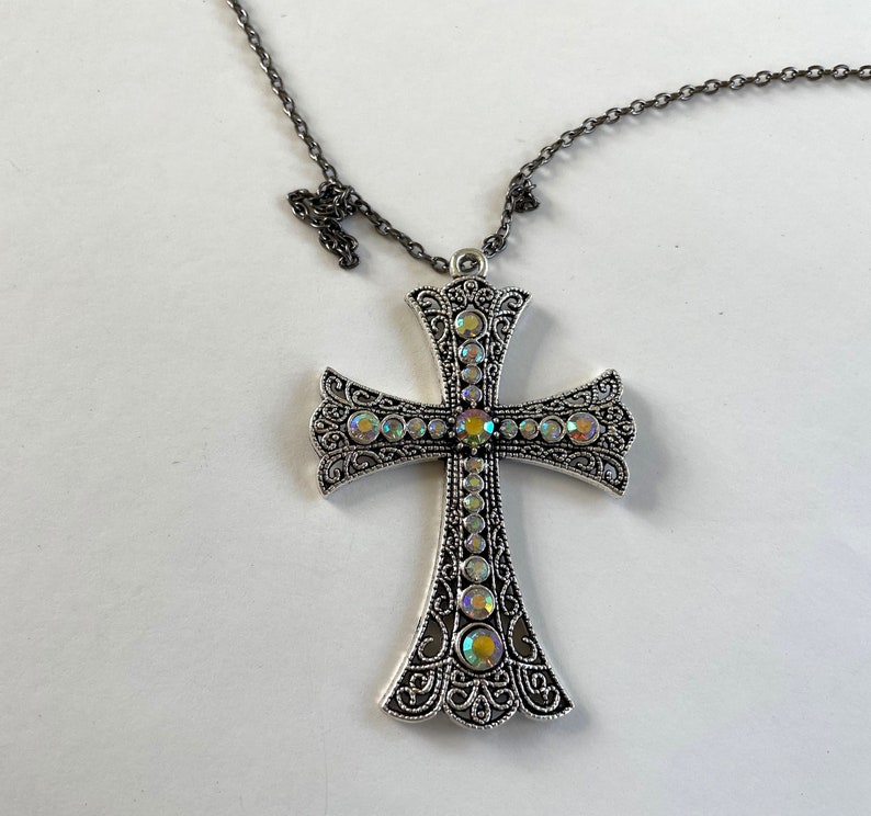 Cross Pendant Long Chain Necklace Heavy Goth Gothic Cross - Etsy