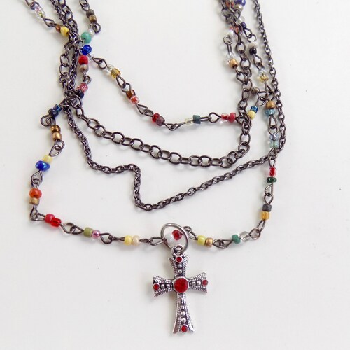 Beaded Crystal Cross Necklace - Etsy