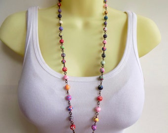 Colorful and Fun Beaded Necklace Polymer Clay Multicolored | Etsy
