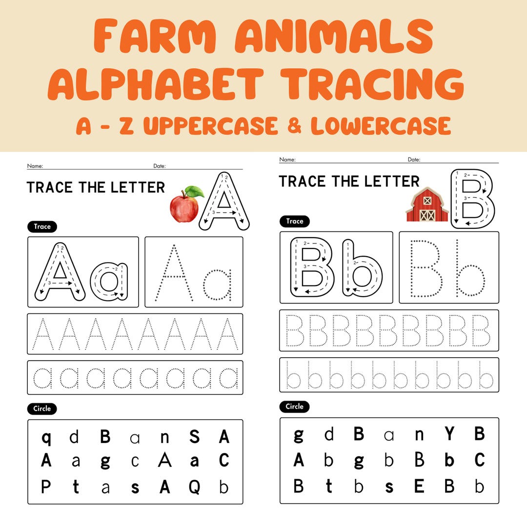Farm Animal Alphabet Tracing Worksheets Kindergarten Prek Preschool ABC ...
