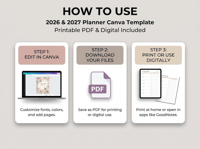 2026-2027 Planner Template Editable in Canva | Weekly, Monthly & Daily ...