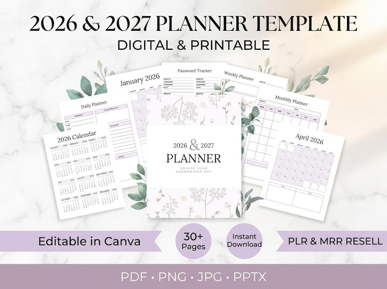 2026-2027 Planner Template Editable in Canva | Weekly, Monthly & Daily ...