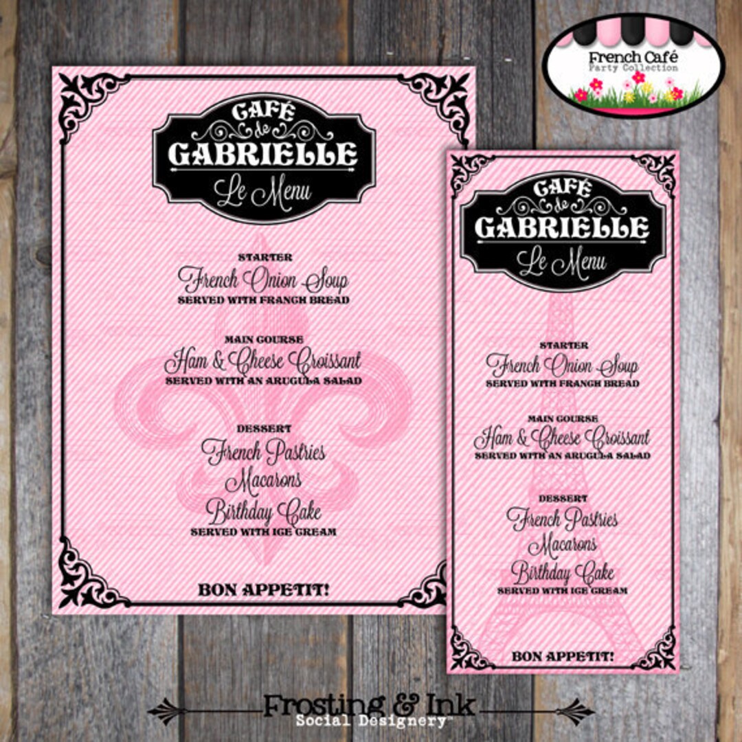 Paris Party French Cafe French Bistro Customized Menu Printable ...