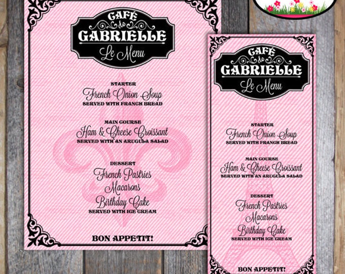 Paris Party French Cafe French Bistro Customized Menu | Etsy