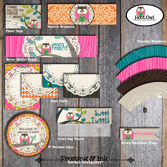 Owl Party Night Owl Birthday Party Water Bottle Labels A | Etsy