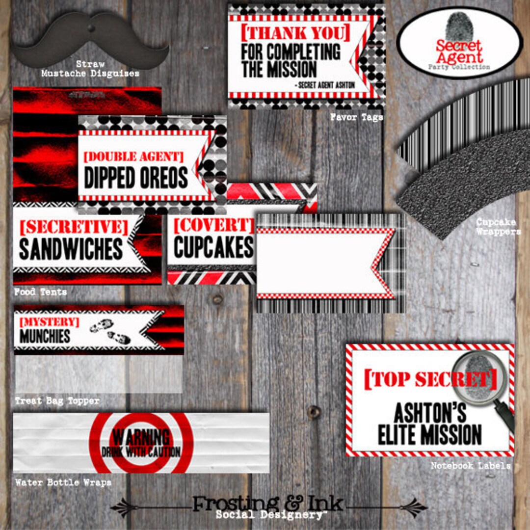 Spy Party Secret Agent Party Water Bottle Labels A La Carte Customized ...