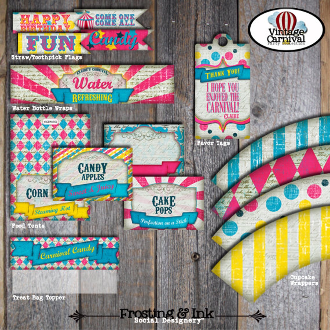 Carnival Party Circus Party Thank You Notes Pink Blue - Etsy