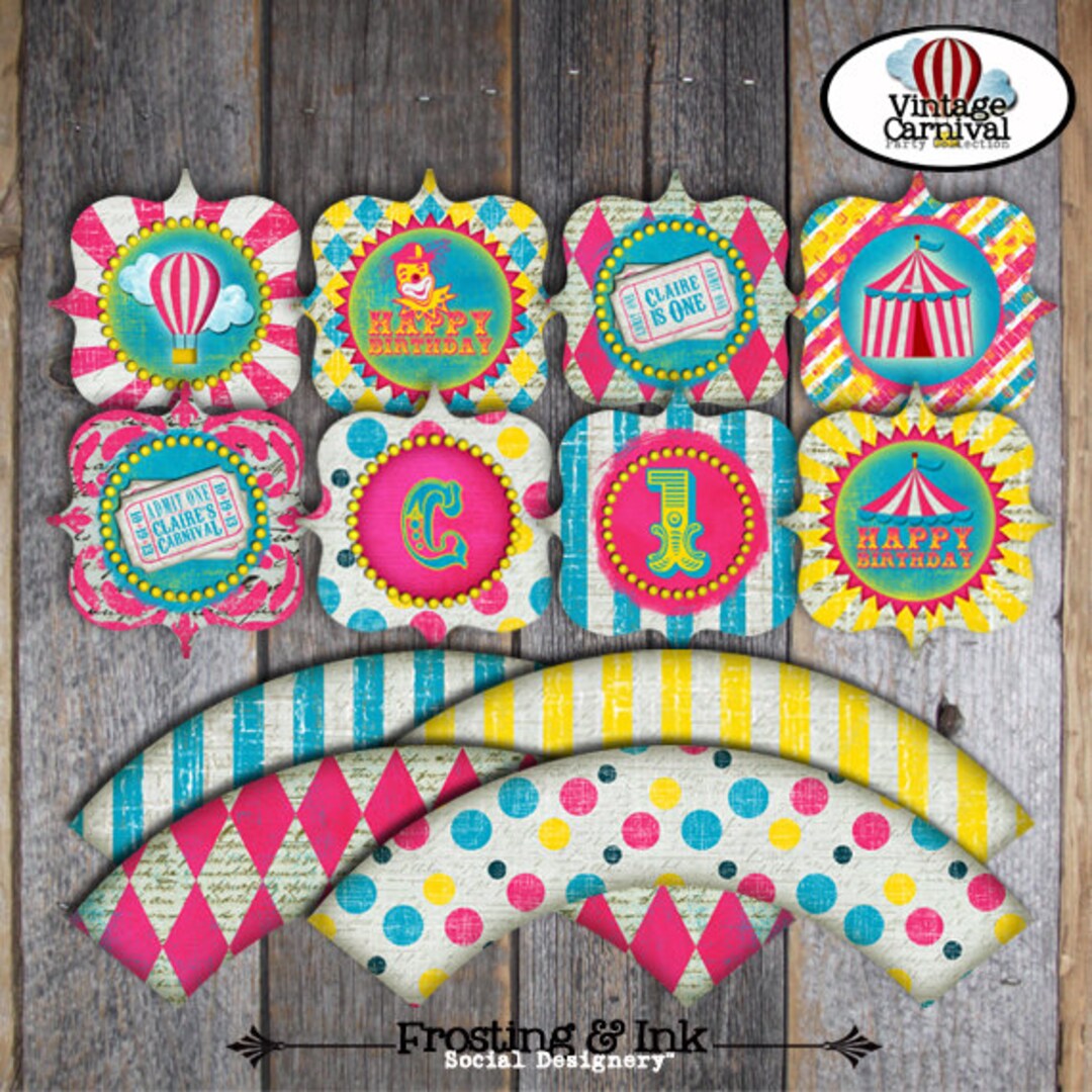 Carnival Cupcake Toppers Circus Cupcake Toppers Carnival Decorations ...
