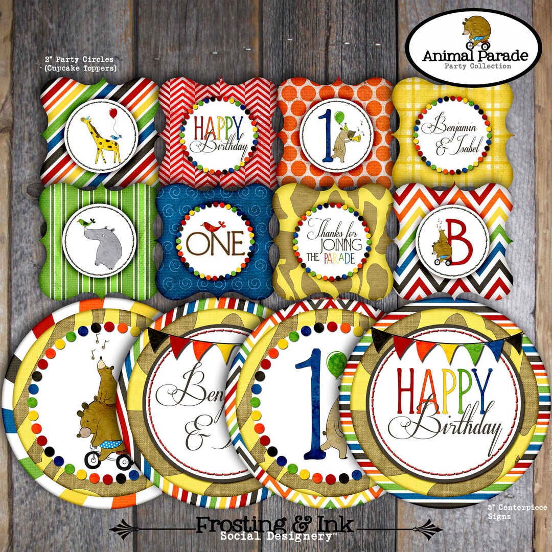 Animal Parade Party Complete Collection Toppers, Banner, Favor Tags ...