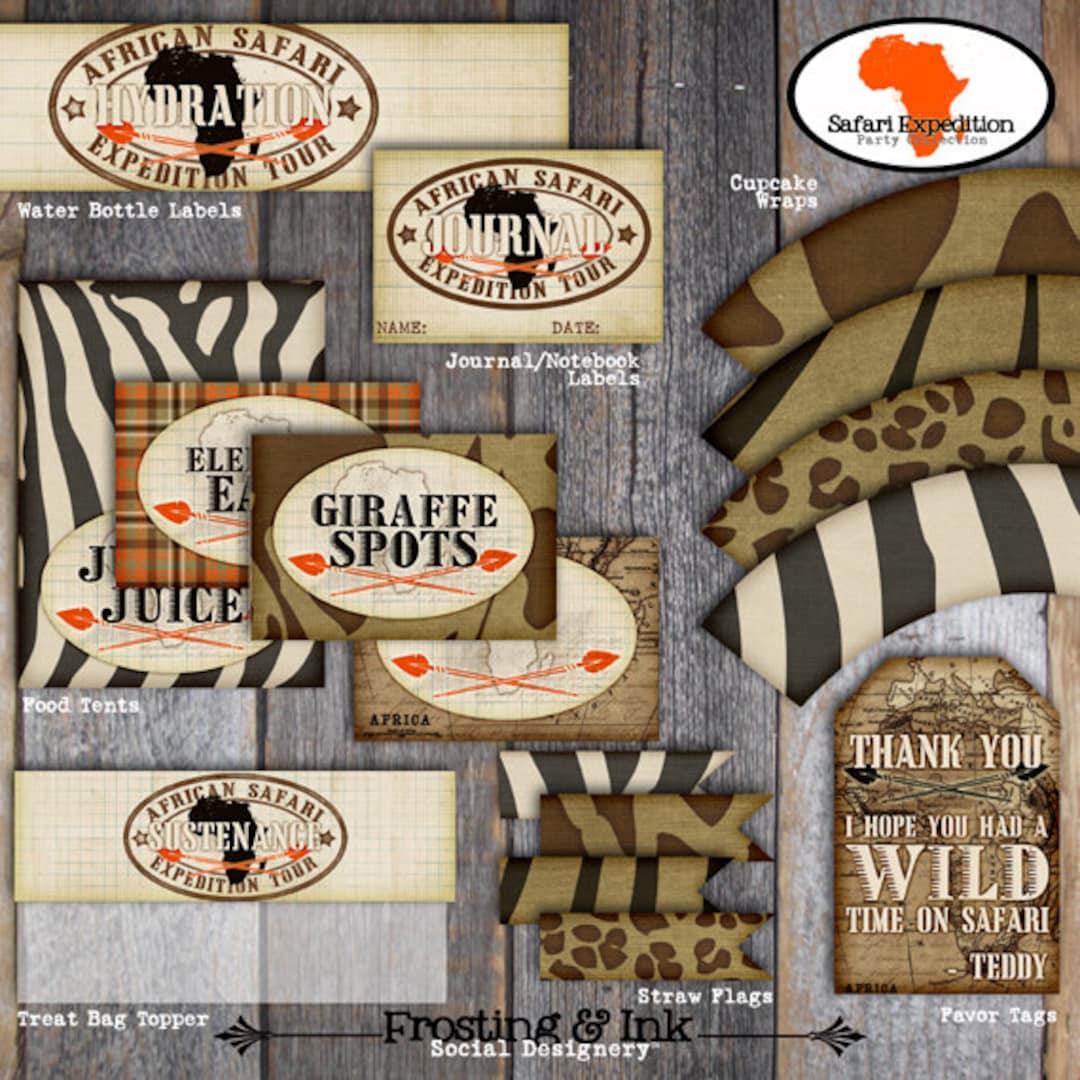 Safari Party Water Bottle Labels A La Carte Customized - Etsy