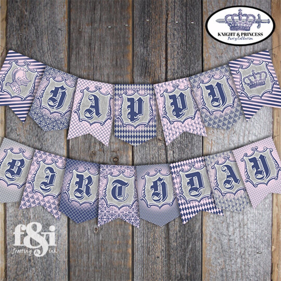 Knight & Princess Bunting Banner Knight Princess Party Banner Royal ...