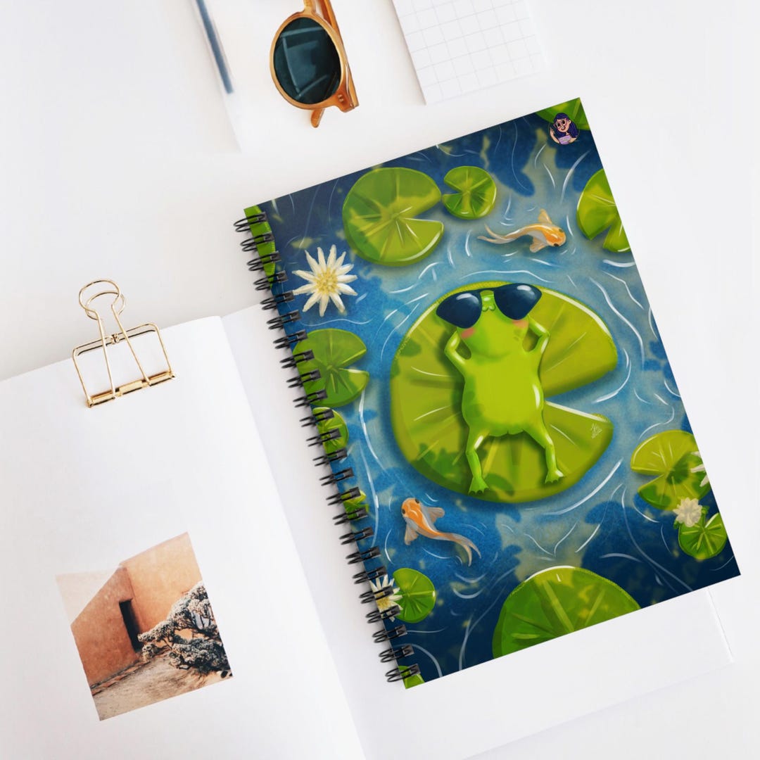 Frog on Lily Pad Spiral Notebook | Summer Koi Pond Ruled Journal - Etsy