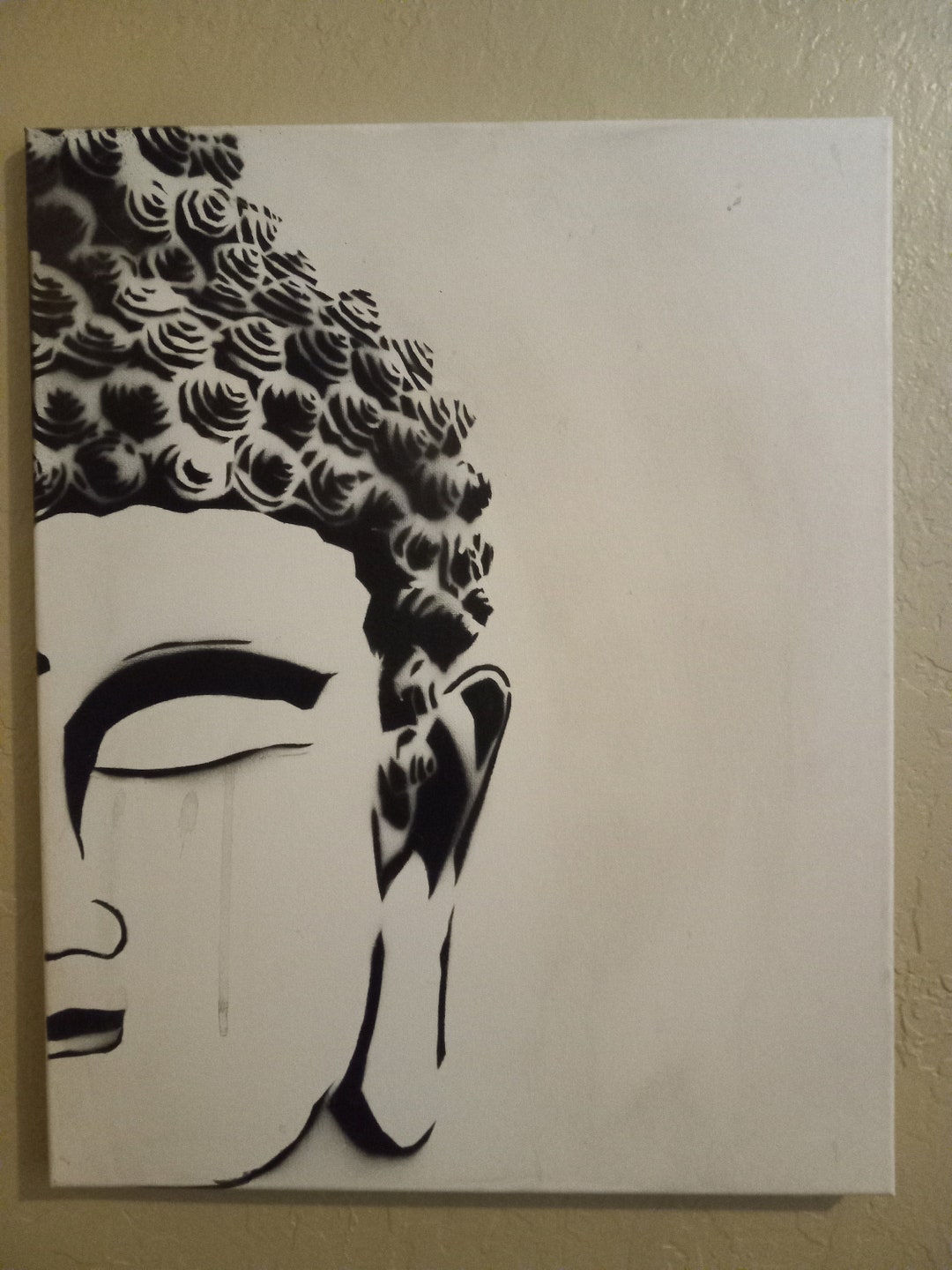 Crying Buddha - Acrylic Spray Paint Stencil Art on Canvas - Etsy