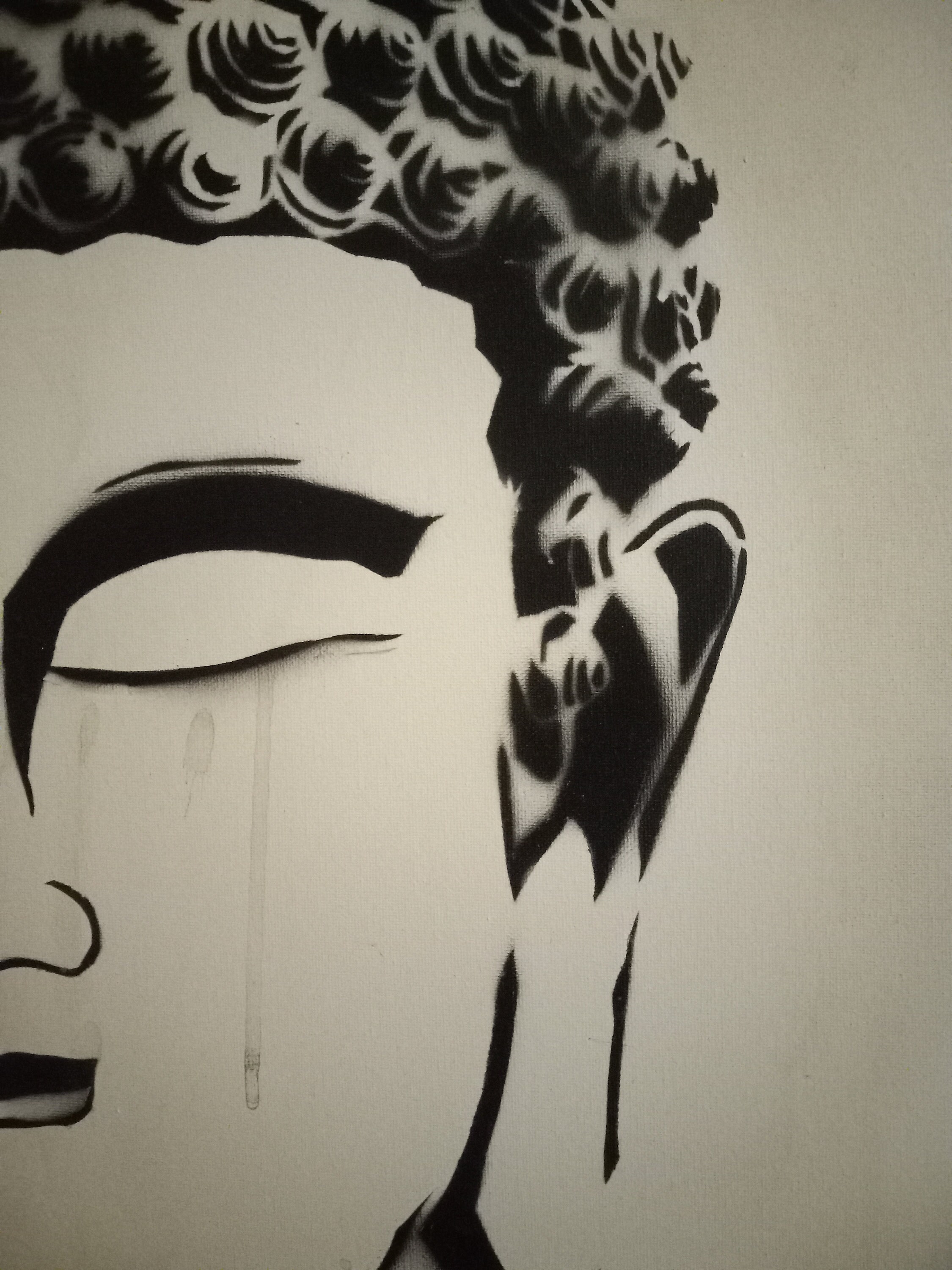 Crying Buddha - Acrylic Spray Paint Stencil Art on Canvas - Etsy
