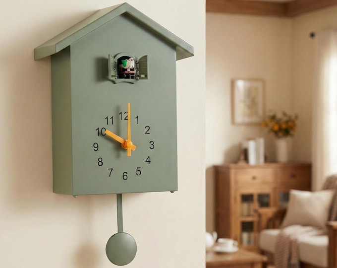 Modern Cuckoo Wall Clock With Pendulum – Silent Minimalist Birdhouse ...