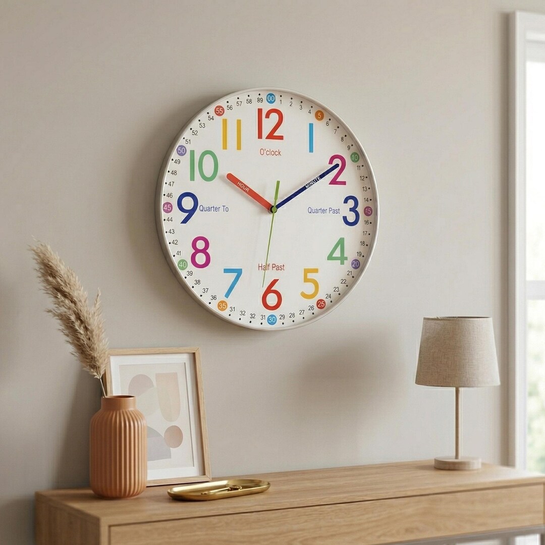 Kids Learning Wall Clock Colorful Educational Time Teaching Clock ...