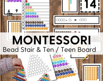 Montessori Math Teen Numbers Booklets, Bead Stair Extensions 11-19 ...