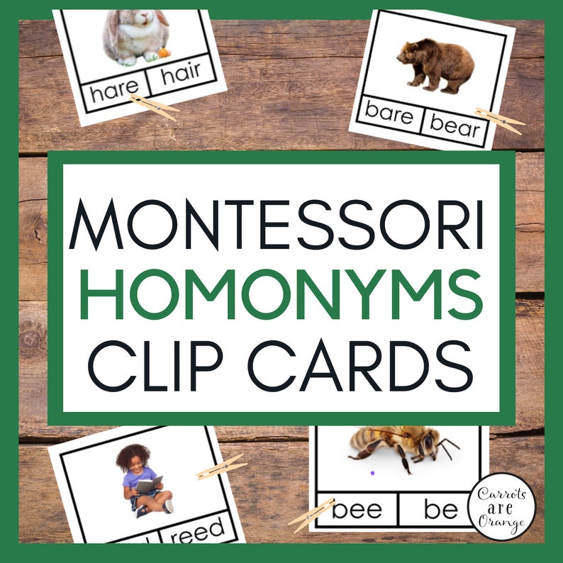 Homonyms - Clip Cards - Montessori Grammar - Etsy