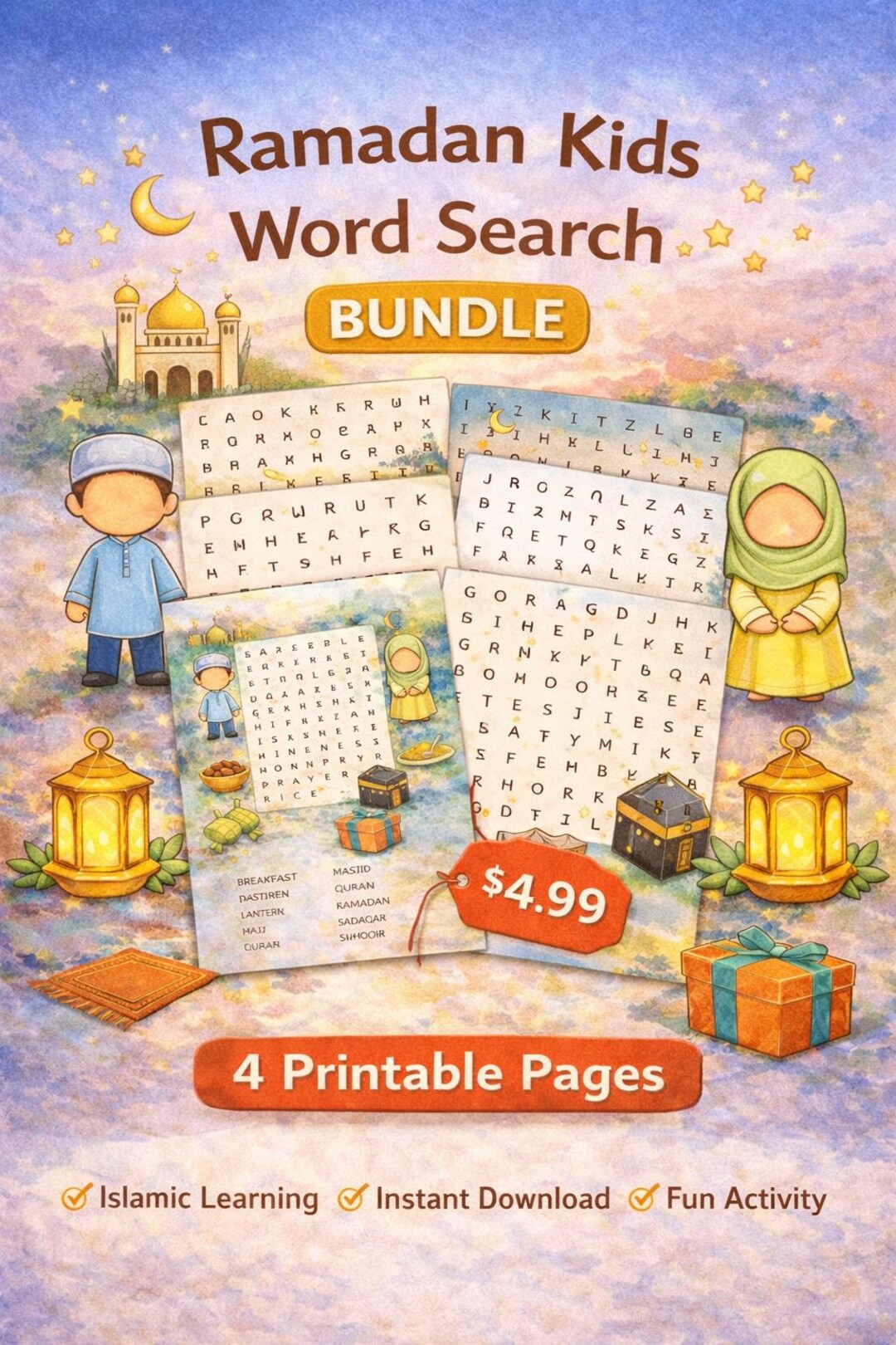 Ramadan Kids Word Search Printable Bundle | Islamic Activity for Kids ...
