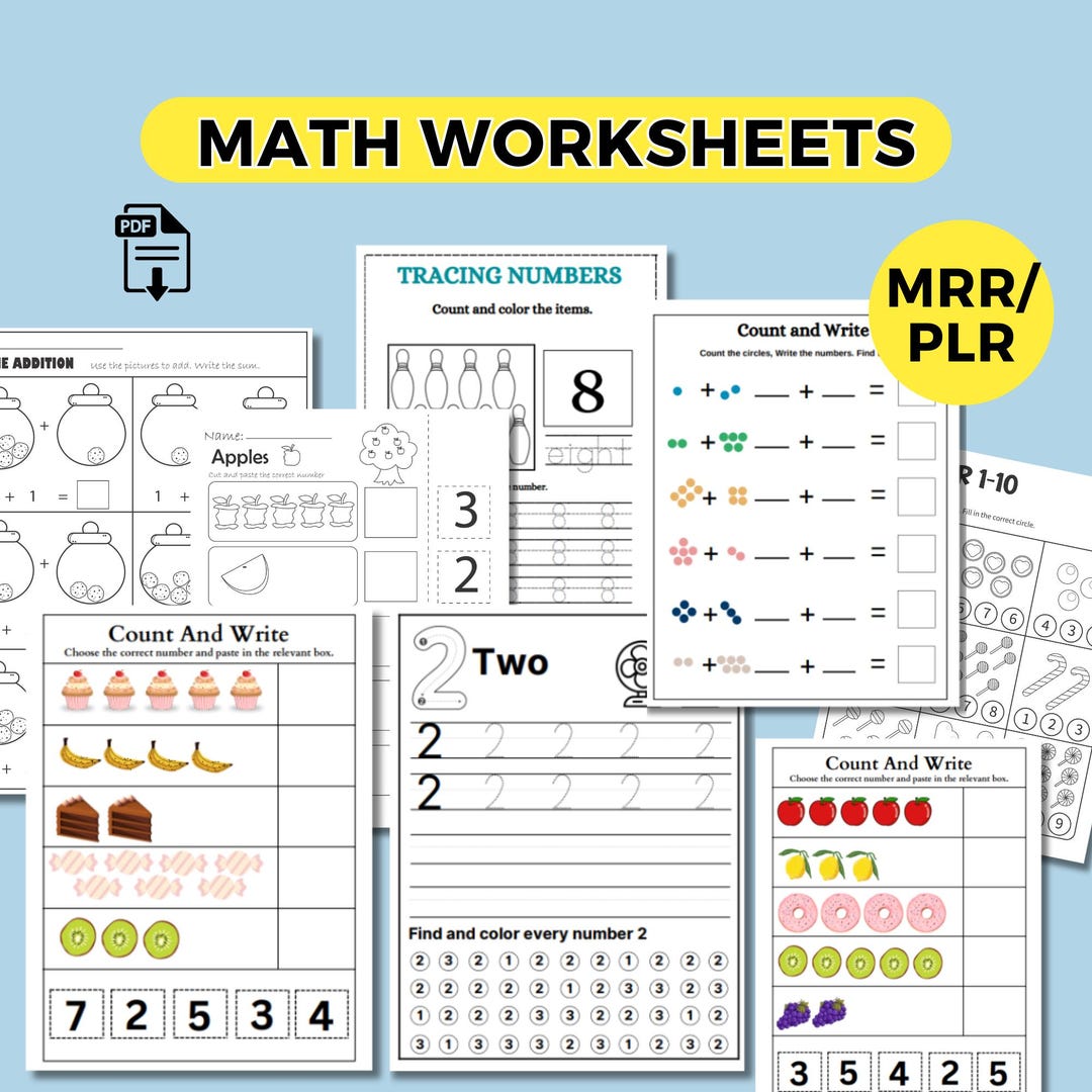 200 Math Worksheets Kids Educational Resource Printable Bundle Math ...