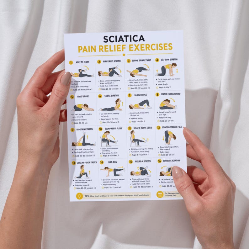 Sciatica Pain Relief Exercises PDF, Sciatic Nerve Glide Stretches ...
