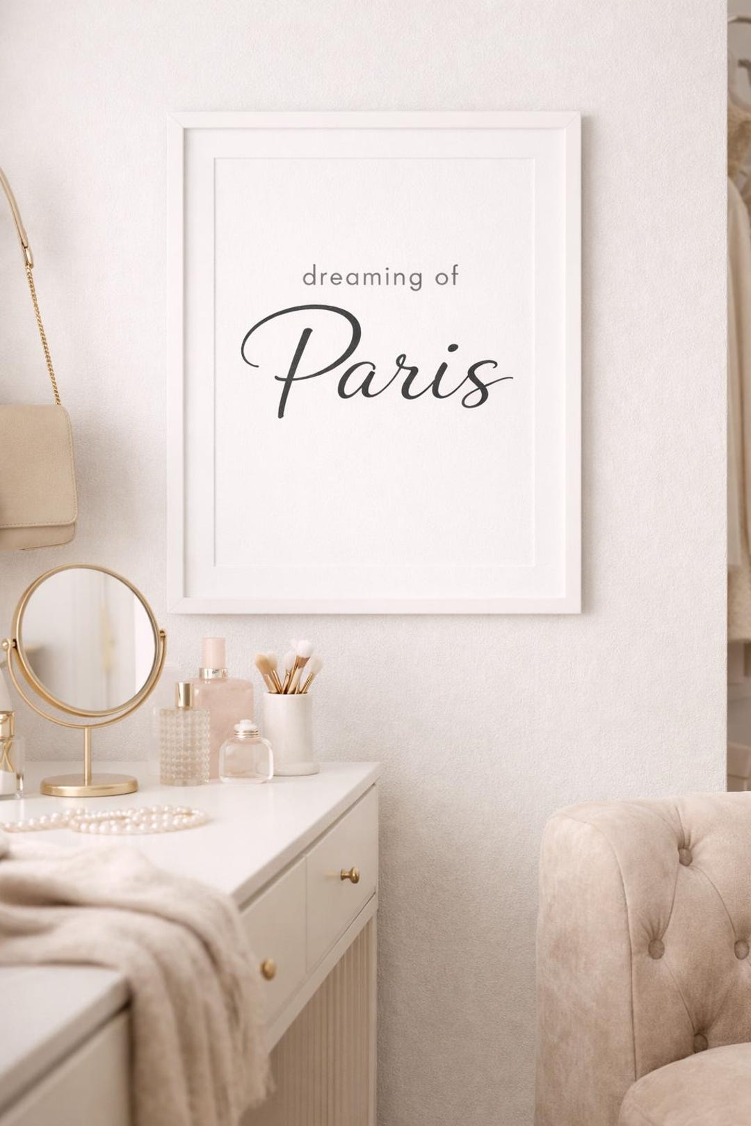 Dreaming of Paris Printable Wall Art – Minimalist French Travel Quote ...