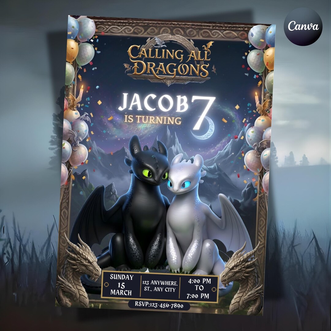 How to Train Your Dragon Birthday Invitation, Dragon Party Invite ...