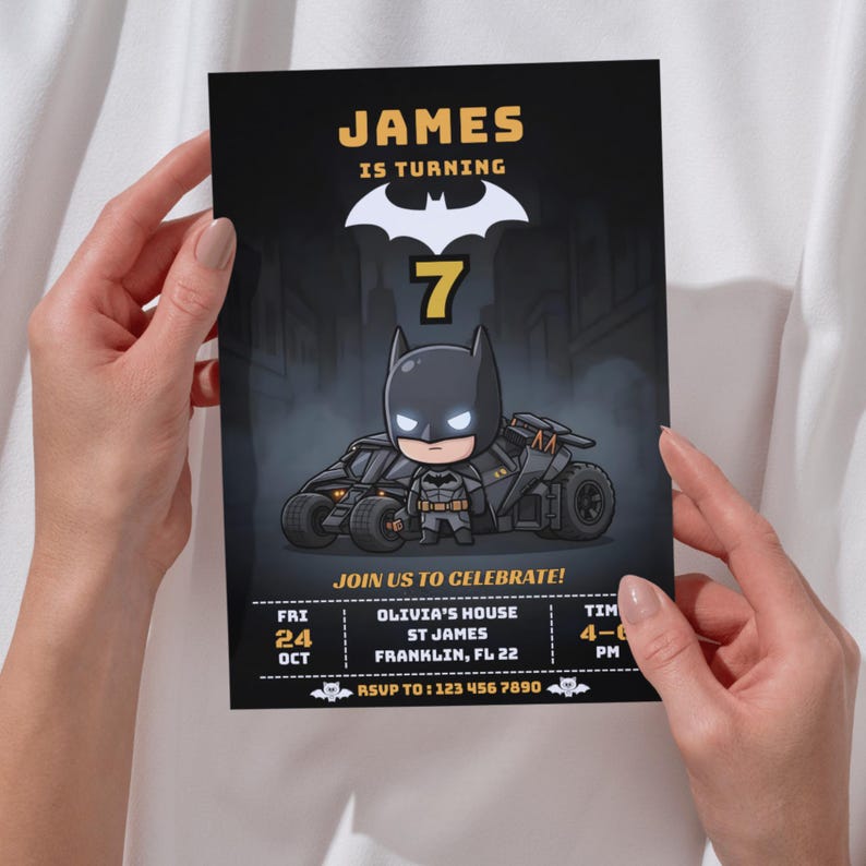 Batman Birthday Invitation | Dark Superhero Party | Editable Canva ...