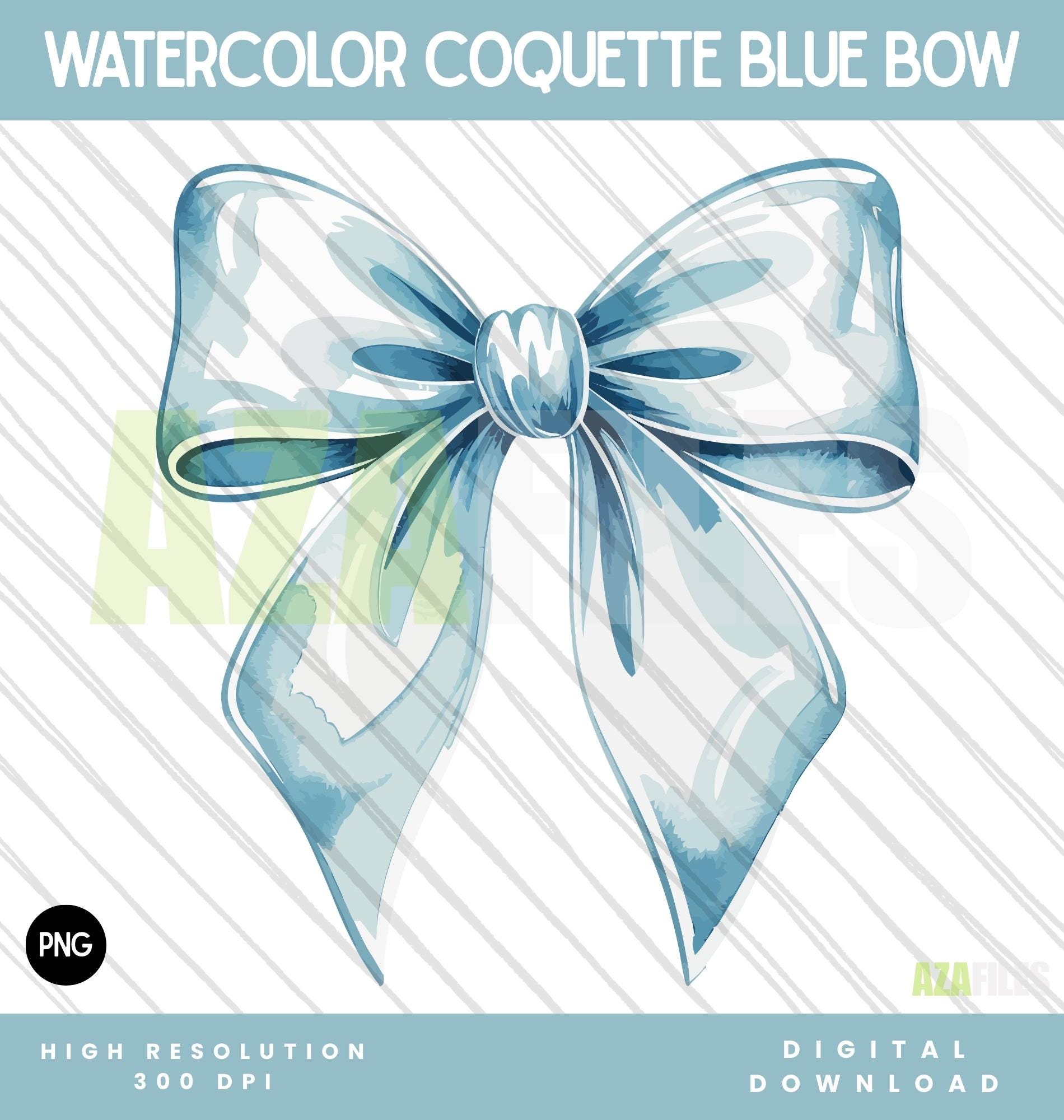 Watercolor Blue Coquette Bow PNG, Pastel Ribbon Clipart, Aesthetic ...