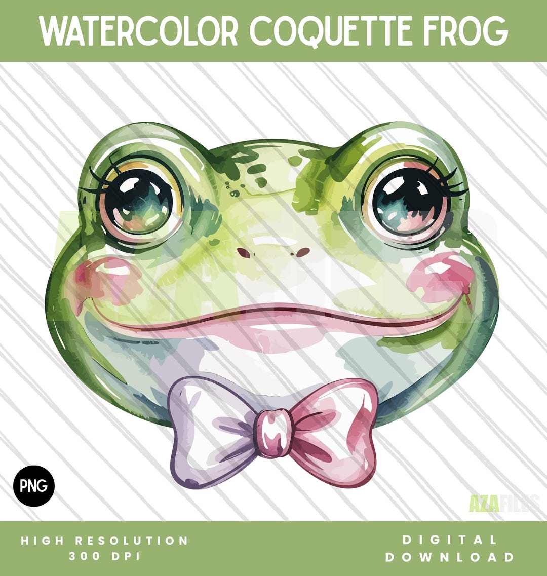 Watercolor Coquette Frog PNG, Cute Girly Frog Bow Sublimation Design ...