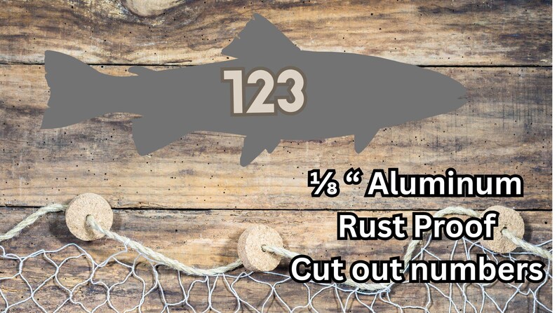 Coastal Fish House Number Sign – Brushed Aluminum Outdoor Address - Etsy