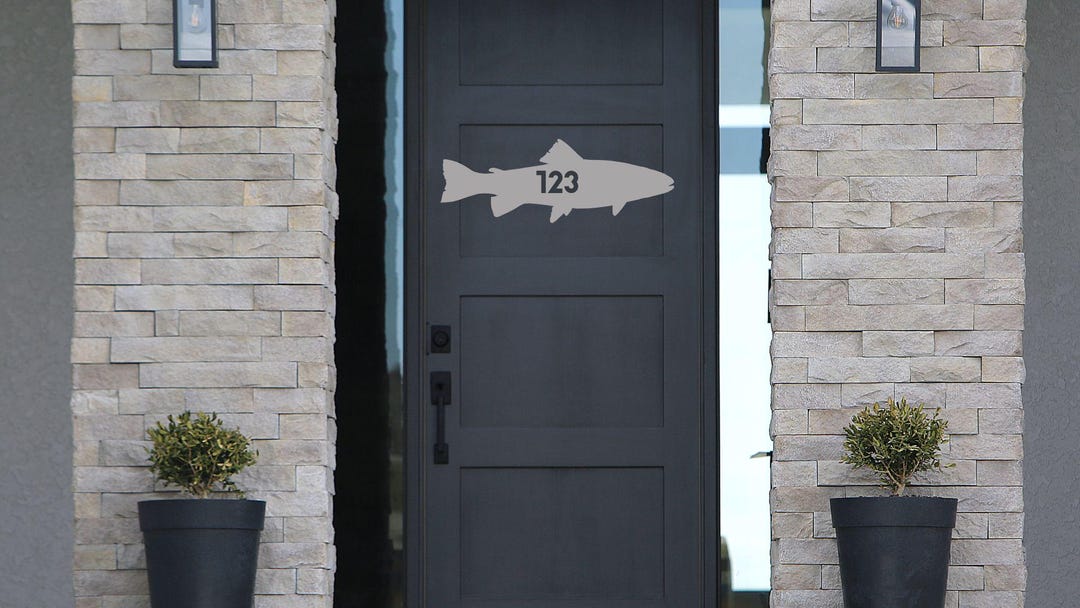 Coastal Fish House Number Sign – Brushed Aluminum Outdoor Address - Etsy