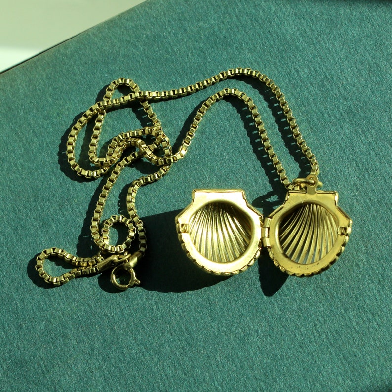 Vintage Necklace With Brass Seashell Locket - Handmade Vintage Locket ...