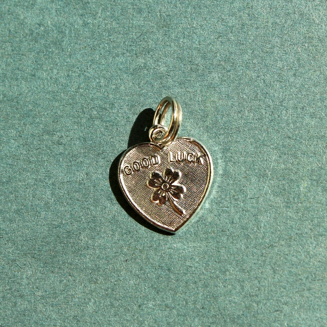 Vintage Good Luck Clover Heart Charm Vintage Sterling Silver Good Luck ...