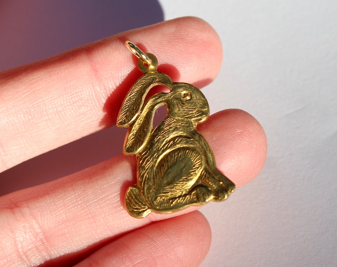 Vintage Brass Bunny Charm - Vintage Gold Bunny Charm With Loop - Etsy