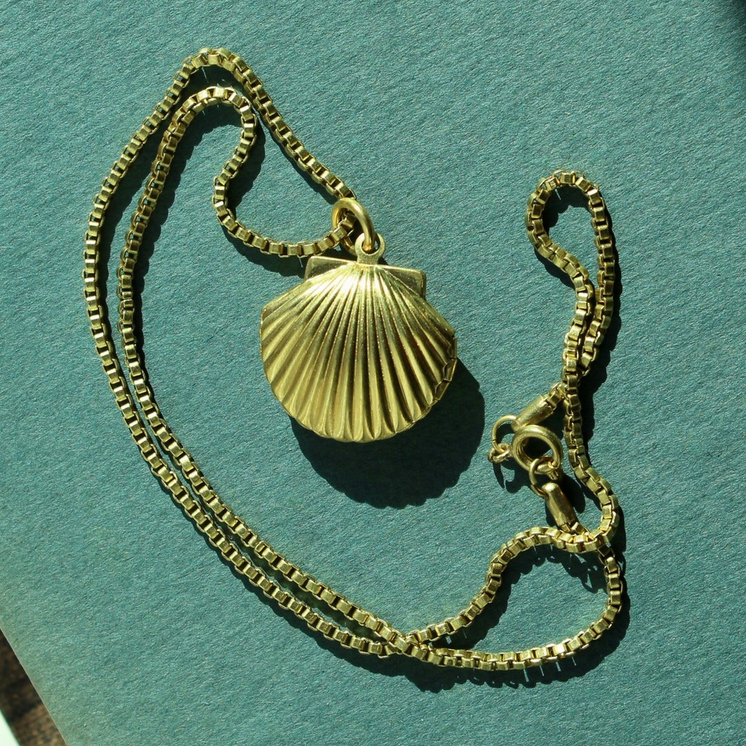 Vintage Necklace With Brass Seashell Locket - Handmade Vintage Locket ...