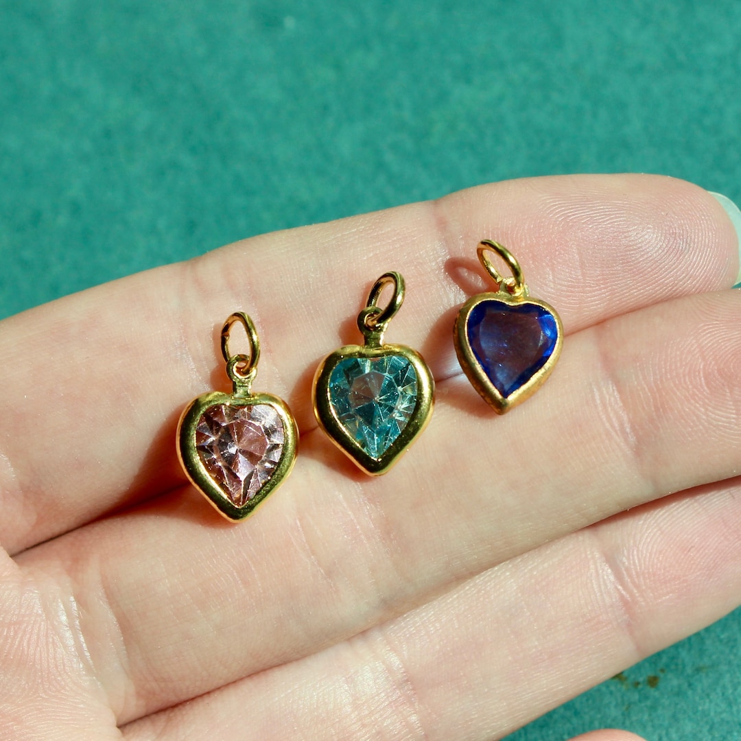 Vintage Austrian Crystal Heart Charms - Vintage Channel Set Crystal ...