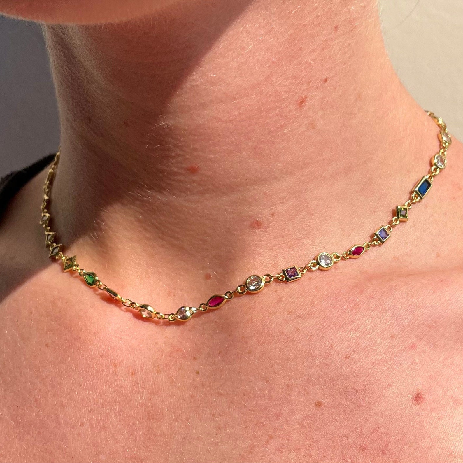 Colorful Crystal Gold Filled Necklace | Etsy