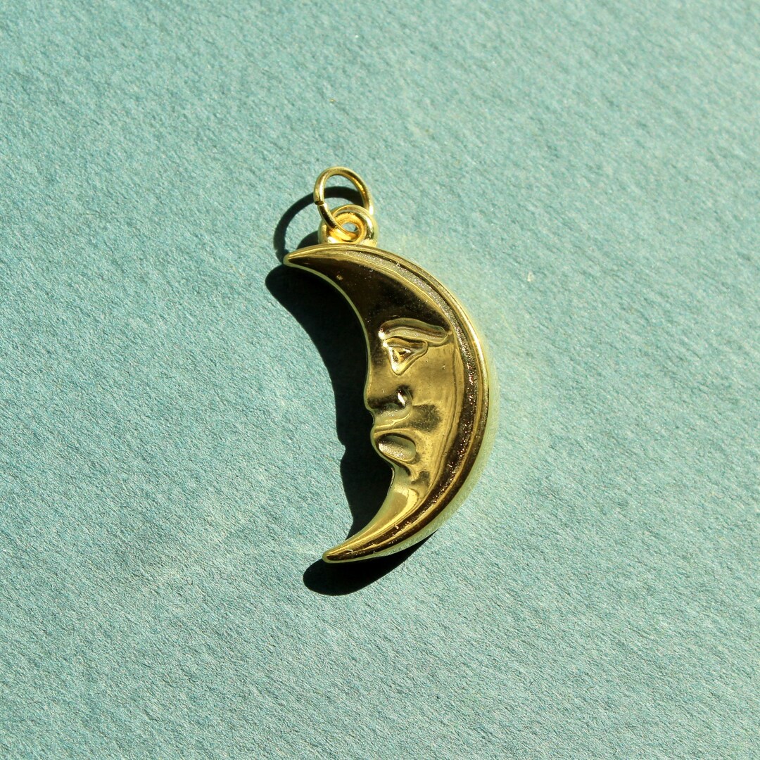 Vintage Gold Plated Puffy Moon Charm - Vintage Gold Crescent Moon Charm ...