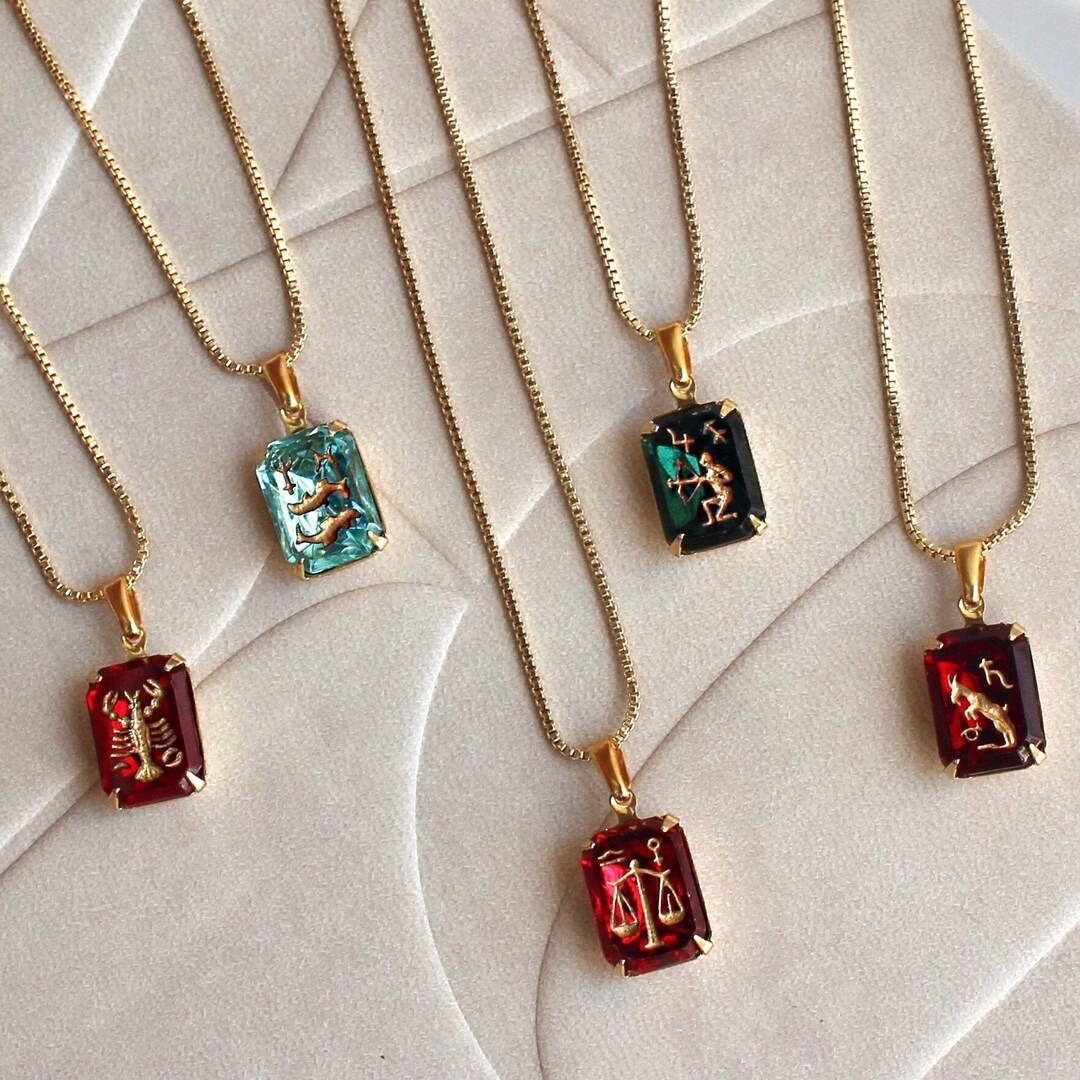 Vintage German Intaglio Zodiac Necklace - Etsy