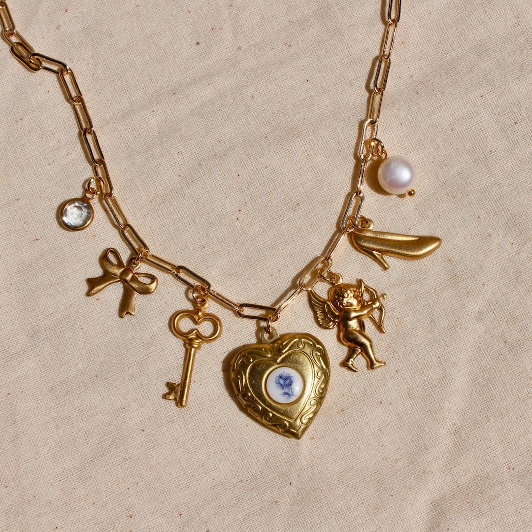 Vintage Dainty Locket Charm Necklace - Necklace With Vintage Brass and ...