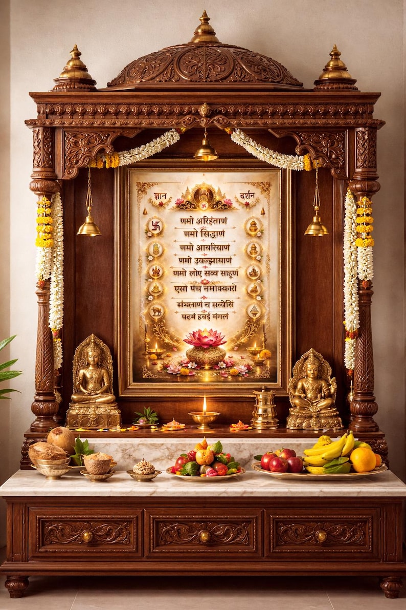Navkar Mantra Wall Art, Spiritual Gold Lotus Jain Poster (digital ...