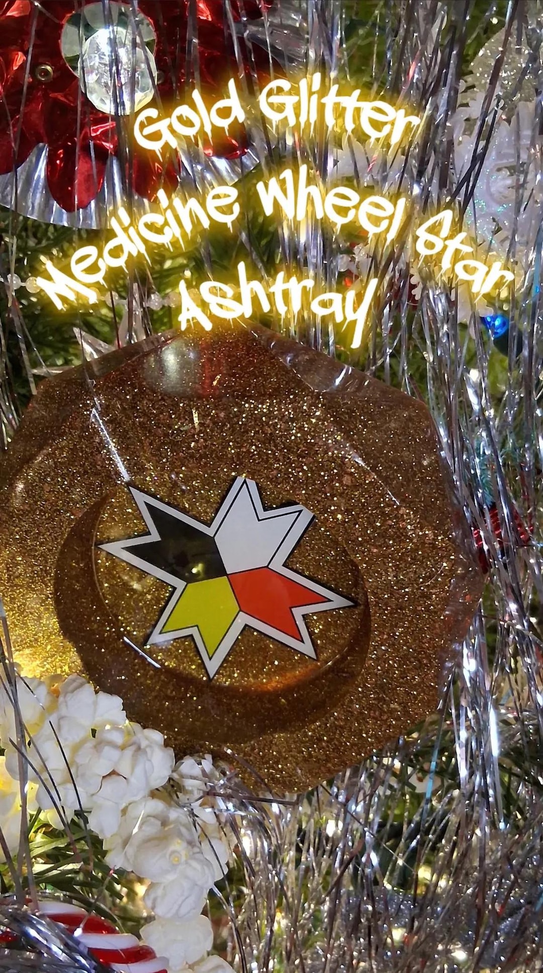 Mi'kmaq First Nations Medicine Wheel Ashtray | Gold Glitter Resin Art ...