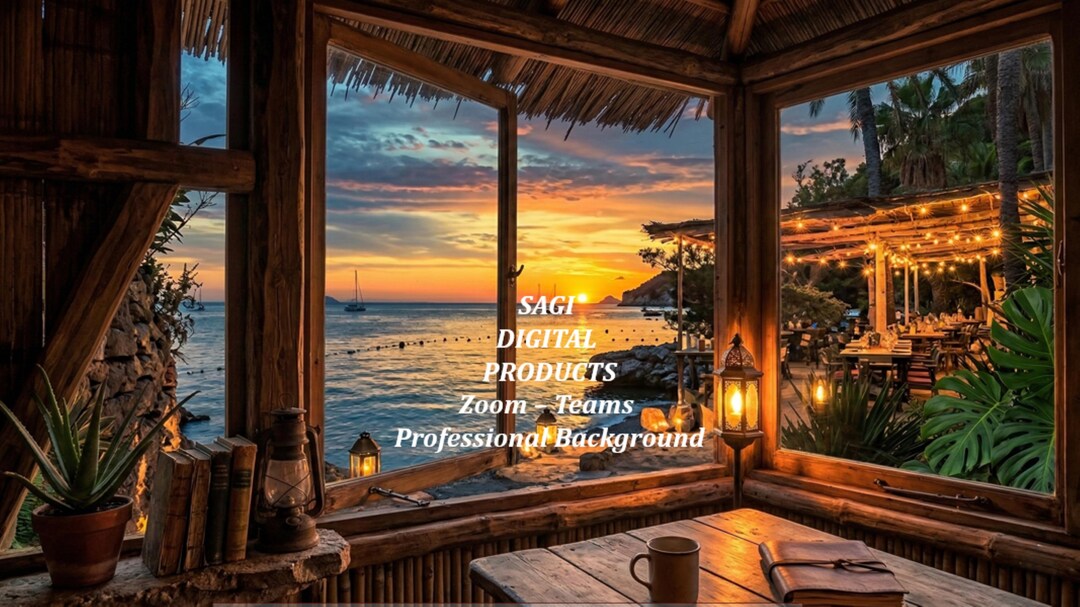 Rustic Coastal Sunset Zoom Background, Cozy Beach Hut Virtual Office ...
