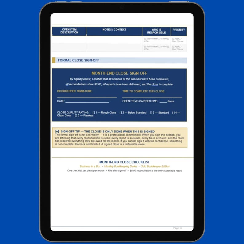 Bookkeeper Month End Close Checklist Productivity Tool Spreadsheet ...