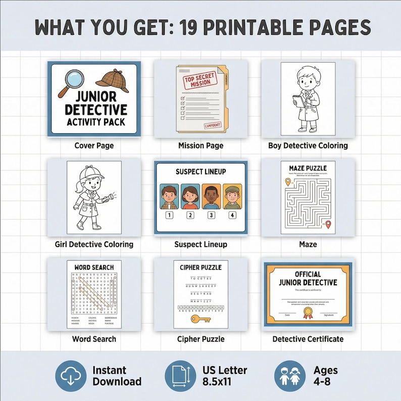Junior Detective Activity Pack | Kids Mystery Party Printable (PDF ...