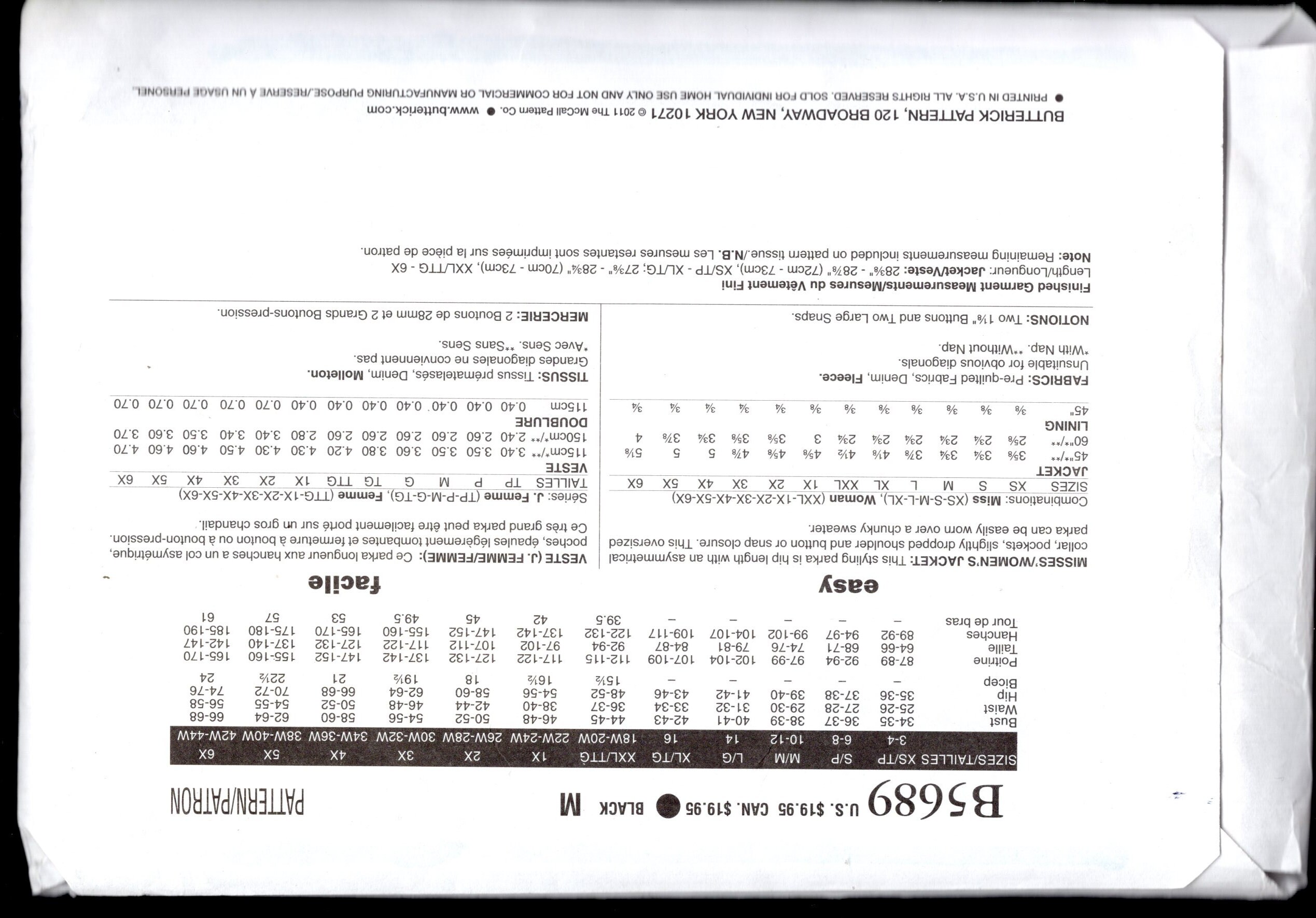 Butterick 5689 Connie Crawford Designs, Women's Parka Jacket With ...