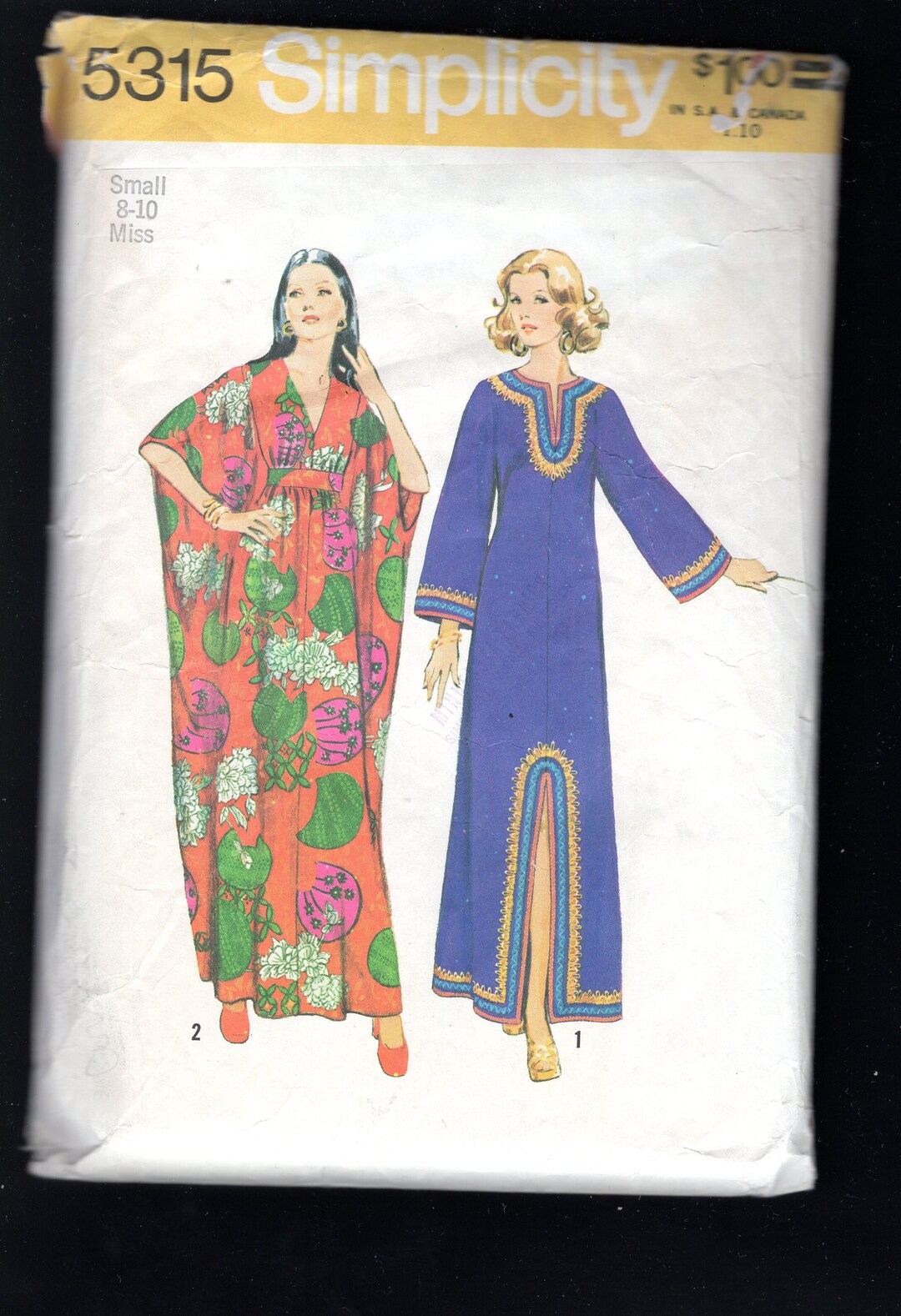 Simplicity 5315 70's Free Spirit Caftans: Maxi Hem, A-line Kimono Sleeves Trimmed W/front Slit ...